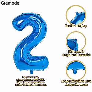 Blue 2 Balloons,40 Inch Birthday Foil Balloon Party Decorations Supplies Helium Mylar Digital Balloons (Blue Number 2)