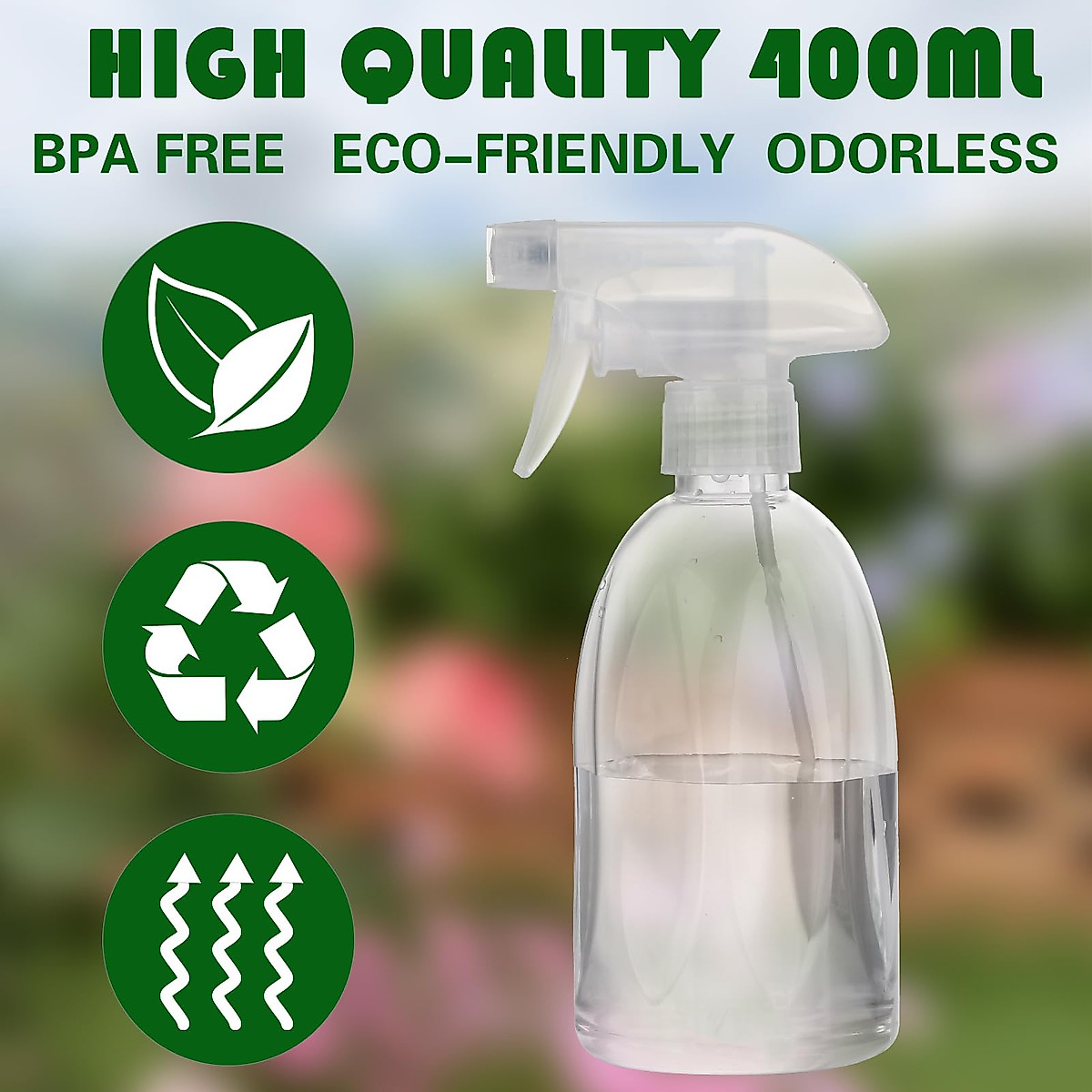 Bynccea Empty Clear Plastic Spray Bottles 13.5oz/400ml Adjustable Nozzle Mist/Stream Water Spray Bottle Heavy Duty Spraying Bottles Plant Mister Spray Bottle for Cleaning Solutions, Plants, Hair