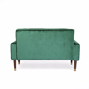 Christopher Knight Home Aubrie Tufted Velvet Loveseat Tipped Tapered Legs, Emerald and Gold Finish