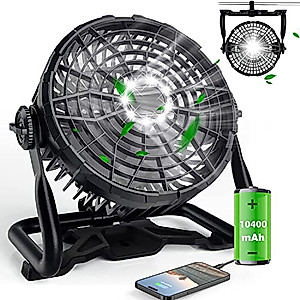 Rechargeable Fan Camping Fan for Tents, 8 Inches 10400mAh Portable Fans with Powerful Wind Power Bank and Clip, 36 Hour Lantern Personal Fan for Bedroom, Tents, Office, Home, Outage(Clearance)