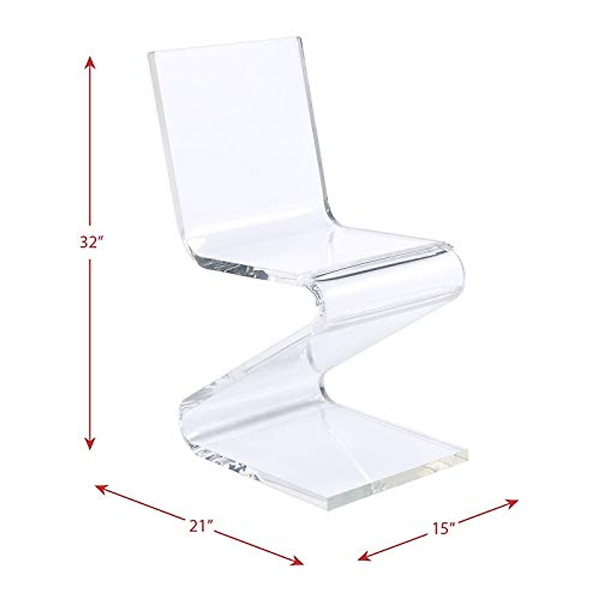 BOWERY HILL Modern Acrylic Z-Base Accent Home Kitchen Dining Living Room Chair in Clear