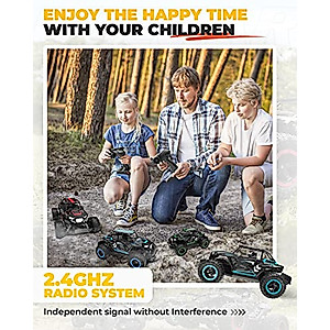 BEZGAR TB142 RC Cars-1:14 Scale Remote Control Car, 2WD High Speed 20 Km/h All Terrains Electric Toy Off Road RC Vehicle Truck Crawler with Two Rechargeable Batteries for Boys Kids and Adults-Green