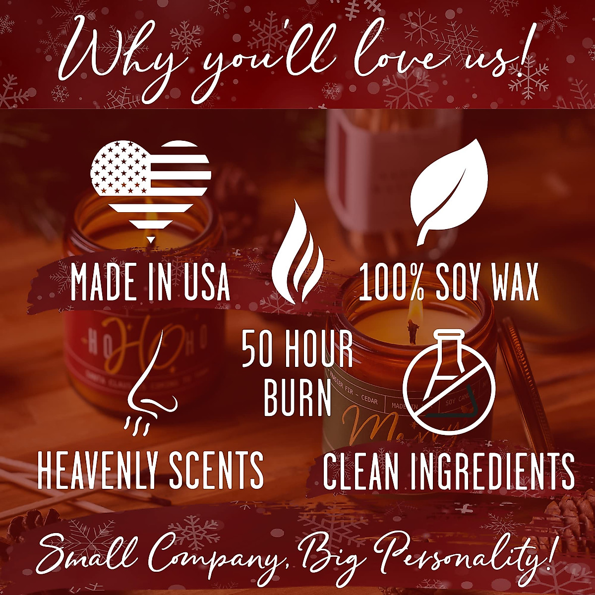 Christmas Candles, Christmas Candle - 'Merry Christmas' Christmas Scented Holiday Candles, w/Pine, Frasier Fir, Cedar I Christmas Tree Candle I Stocking Stuffers for Women I 9oz, 50Hr, USA Made