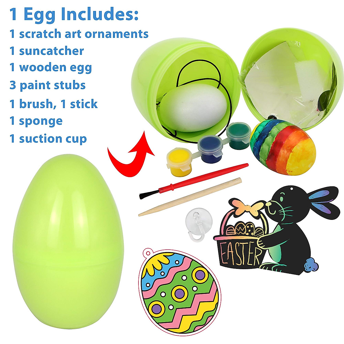 JOYIN 54 Pcs Easter Crafts Assortment Kit with Prefilled Easter Eggs Painting Kit Include Wooden Eggs, Suncatchers and Scratch Cards for Party Favor, Basket Stuffers Fillers