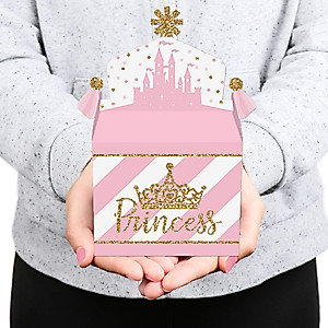 Big Dot of Happiness Little Princess Crown - Treat Box Party Favors - Pink and Gold Princess Baby Shower or Birthday Party Goodie Gable Boxes - Set of 12