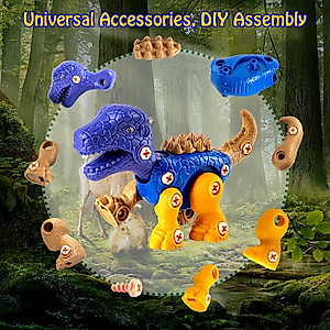 Funsland Take Apart Dinosaur Toys for Kids 3-5 Stem Dinosaur Toys with Electric & Hand Drills Dino Building Toy Set 4 Pack