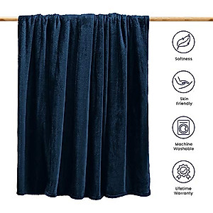 SLEEP ZONE Flannel Fleece Blanket Throw Size (50"x60") Lightweight Super Soft Fuzzy Plush Bed Sofa Couch Travel Blanket (Navy)