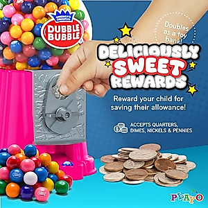 8.5" Coin-Operated Gumball Machine Bank with 85 Gumballs - Pink Candy Dispenser Toy for Kids