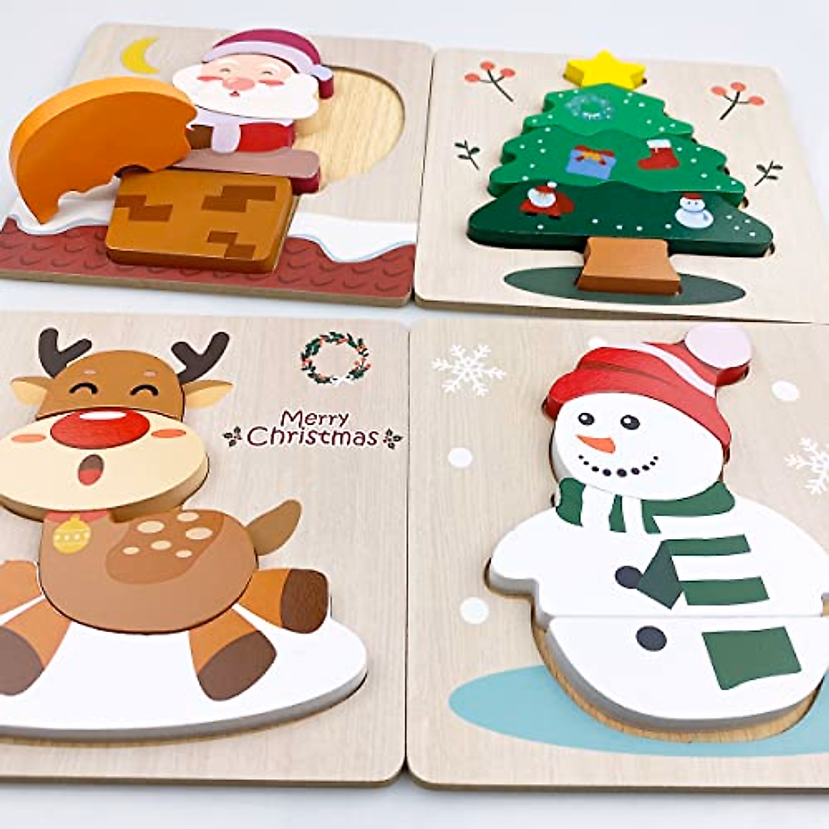 Anditoy 4 Pack Christmas Wooden Puzzles for Kids Toddlers Christmas Toys Christmas Stocking Stuffers Party Favors Gifts