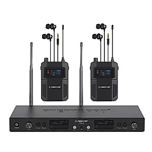 Phenyx Pro UHF Mono Dual Wireless in-Ear Monitor System, Metal Wireless IEM System, Sturdy Bodypack Receiver, 2x50 Frequencies, Separate Outputs,164ft Operation, Suitable for Band and Studio (PTM-22)
