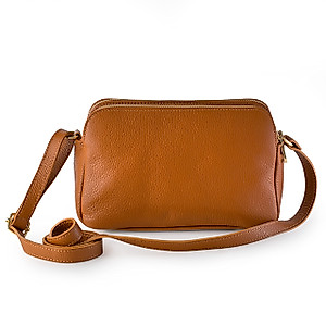 Baroncelli Crossbody Bag Made in Italy with Long Stripe Genuine Italian Soft Leather Brown