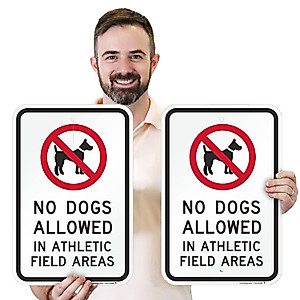 SmartSign No Dogs Allowed in Athletic Field Areas Sign - 2 Pack, 18 x 12 inch, 2mm Thick Aluminum Composite, Red/Black on White, Made in USA