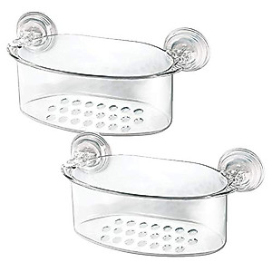 iDesign Power Lock Suction Bathroom Shower Caddy Basket for Shampoo, Conditioner, Soap - Clear, Pack of 2