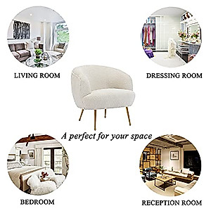 DUOMAY Modern Accent Chair Armchair Sherpa Upholstered Barrel Chair with Golden Legs Comfy Lounge Chair Single Sofa Armchair Club Chair for Living Room Bedroom Office,White