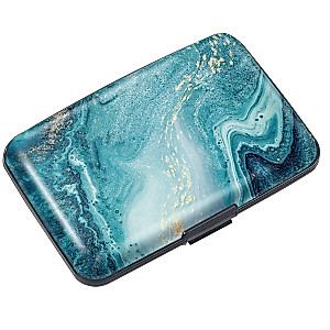 Coco Rossi Mini Credit Card Holder for Women,RFID Blocking Slim Hard Card Case ID Case Travel Wallet,Teal Marble