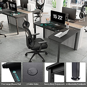 EUREKA ERGONOMIC 60 Inch Black Corner L Shaped Computer Desk, Home Office Gaming Study Work Writing Table Long Large Sturdy Workstation Simple Modern with Metal Legs, Right Side