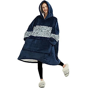 Lzzidou Oversized Blanket Hoodie for Women, Two Layers Cozy Flannel Sherpa Wearable Blanket Sweatshirt Adult
