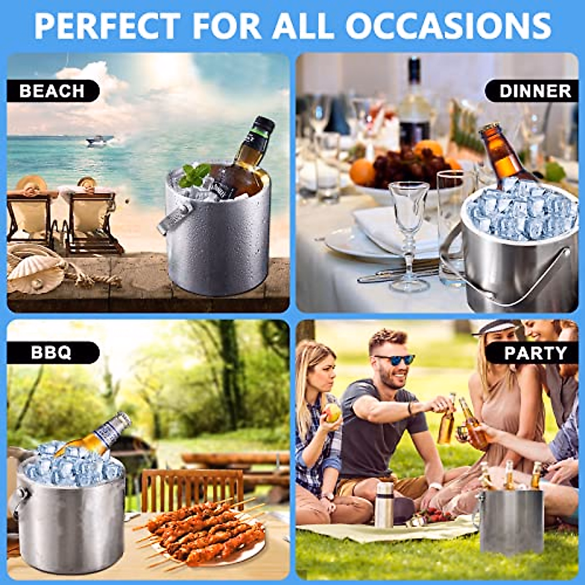 3 Quarts Ice Bucket with Silicone Lid, Ice Tongs and Strainer, Newly Upgraded Silicone Cover Keep Ice Frozen Longer - Ideal for Parties, Cocktail Bar, Chilling Wine, Champagne