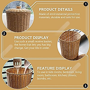 DOITOOL Rattan Round Waste Basket with Plastic Insert& Lid, Woven Basket Trash Can Storage Basket for Bedroom, Living Room Bathroom Kitchen and Laundry, 11 x 9. 24 x 7. 86inch