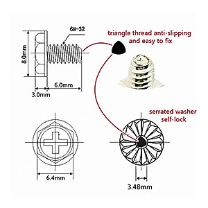 LBRTPTR Knurled Screw 25pcs PC Case Power Supply PSU Hard Drive Motherboard Phillips Hex Flange Washer Head Mounting Screw 6#-32x6mm DIY Computer B Knurled Screw (Color : Black)