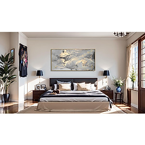 Wall Art Abstract Canvas Painting Gray Wall Decor Fluid Ink Modern Artwork for Living Room Bedroom Dining Room Home Office Decor 20"x40" with Framed