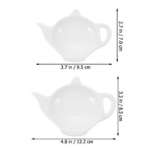 BESTonZON 2pcs Ceramic Tea Bag Saucer Spoon Stand Rev Coffee Ceramic Tea Bag Holder Teapot Shaped Tea Bag Holder Tea Bags Decor Soy Sushi Dipping Bowls Side Dish Bowl Tea Bag Coaster Classic