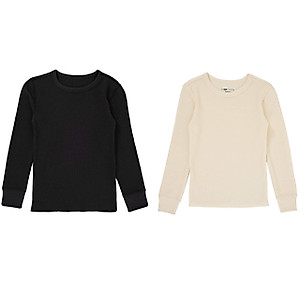 Fruit of the Loom boys Premium 2-pack Thermal Waffle Crew Base Layer Top, Black/Natural, 10 12 US