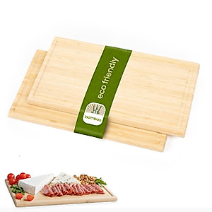 DECOMIL-Bamboo Wood Cutting Board Set of 2, Wood Serving Board, 15.25 x 8.25 Inch Chopping Boards for Charcuterie, Vegetables, Meat, for DIY projects