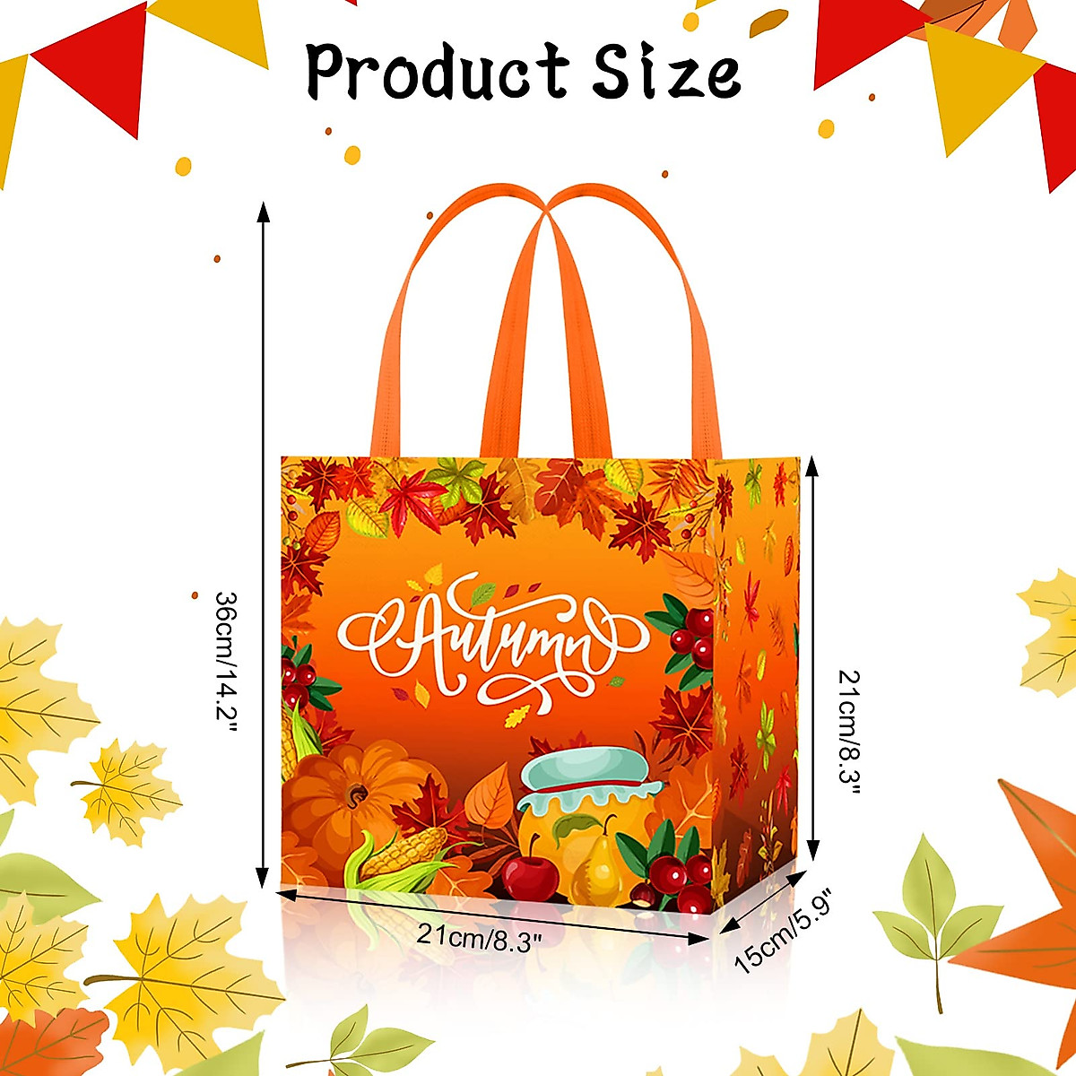 HOWAF 12Pcs Happy Thanksgiving Non-Woven Bags, Thanksgiving Party Favor Bags with Handle, Give Thanks Maple Leaves Pumpkin Treat Bags, Fall Themed Candy Goodie Bags for Thanksgiving Day Supplies