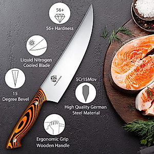 DDF iohEF Chef Knife 8 inch, Super-Sharp High Carbon Stainless Steel Kitchen Knife Ergonomic Wood Handle Durable Blade Cooking Cutting Chopping Knife with Gift Box
