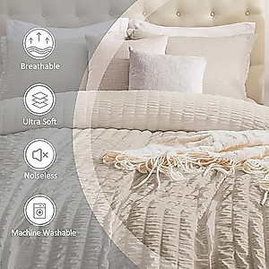 Cozyide Linen Twin Duvet Cover, 2 Pieces Bedding Duvet Covers, Soft Breathable Seersucker Duvet Cover Set with Zipper Closure and Corner Ties (1 Duvet Cover 68"x90" + 1 Pillow Sham 20"x26")