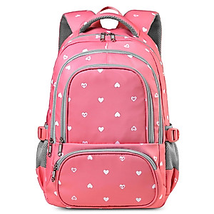 BLUEFAIRY Lightweight Water Resistant Backpack for Girls, Pink, 5-9 Years, Laptop Compartment, Adjustable Shoulder Straps, Breathable Mesh
