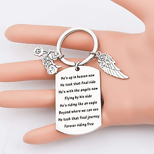 Gzrlyf Motorcycle Memorial Keychain Biker Memorial Gifts for Loss of Father Son Husband Sympathy Gifts He’s up in Heaven Now (Memorial Keychain)