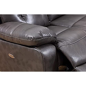 Blackjack Furniture Albany Leather Air Upholstered Living Room Reclining, Power Sectional Sofa, Dark Gray