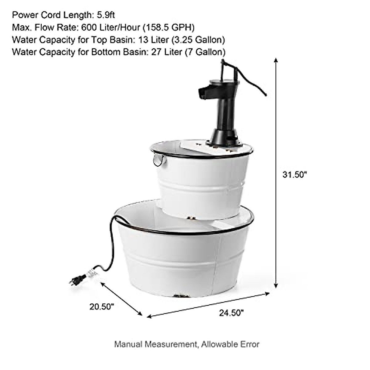 glitzhome Metal Tiered Water Fountain with Pump Garden Tools Waterfall Fountain for Outdoor Patio Garden Backyard Decking Décor White 31.5" H