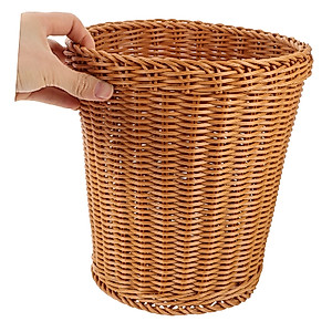Levemolo Rattan Woven Trash Can, Brown, Open-Top, 24.5cm x 21cm x 16cm
