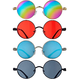Frienda 4 Pieces Retro Steampunk Sunglasses Vintage Gothic Round Sunglasses Circle Steampunk Glasses for Christmas Women Men (Orange, Black, Blue, Rainbow)
