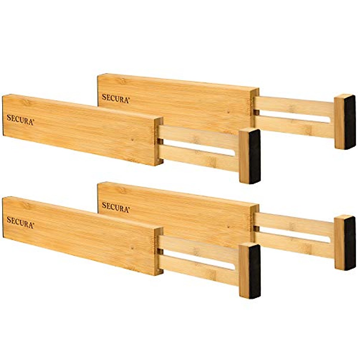 Secura 𝗕𝗮𝗺𝗯𝗼𝗼 𝗗𝗿𝗮𝘄𝗲𝗿 𝗗𝗶𝘃𝗶𝗱𝗲𝗿𝘀 𝗢𝗿𝗴𝗮𝗻𝗶𝘇𝗲𝗿 4-Pack, 𝗔𝗱𝗷𝘂𝘀𝘁𝗮𝗯𝗹𝗲 Drawer Separators Expandable from 12.0-17.1 inches for Kitchen, Office, Bathroom, Closet, Dresser