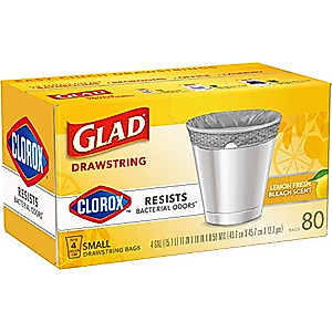 GLAD Small Kitchen Trash Bags, - 4 Gallon Trash Bag for Kitchen, Lemon Fresh Bleach Scent, Odor Eliminator, Leak Protection, 80 Count