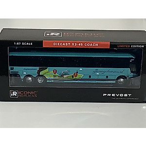 Prevost X345 Greyhound Diecast Bus 1:87-HO Scale Iconic Replicas Go Far Livery-Special Edition New in The Box, Green
