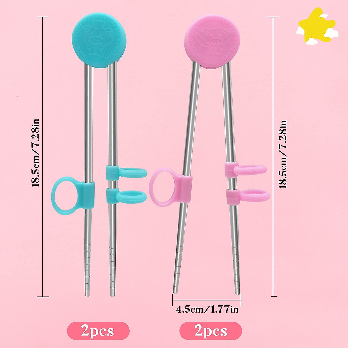 LLMSIX 2 Pairs Kids Chopsticks Training Sailor Moon Chopsticks Reusable Metal Training Chopsticks Chopsticks Stainless Steel Learning Chopstick Helper for Children Adults Learning and Training