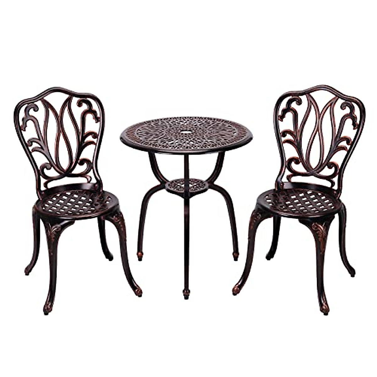 3 Piece Bistro Set,Outdoor Patio Set,Anti-Rust Cast Aluminum Bistro Table Set for Park Yard Front Porch Furniture(New Brown)…