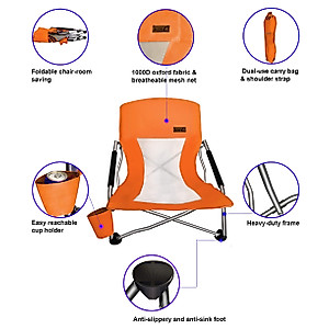 Nice C Chair for Beach for Adults 2 Pack, Low Chair, Sling, Folding, Portable, Concert, Kids, Boat, Sand Chair with Cup Holder & Carry Bag (Set of 2 Orange)