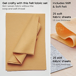 ARTEZA Craft Felt Sheets, 8.3 x 11.8 Inches, Set of 50, Brown and Gray Tones, Stiff Non Woven Felt Fabric for Sewing and DIY Projects