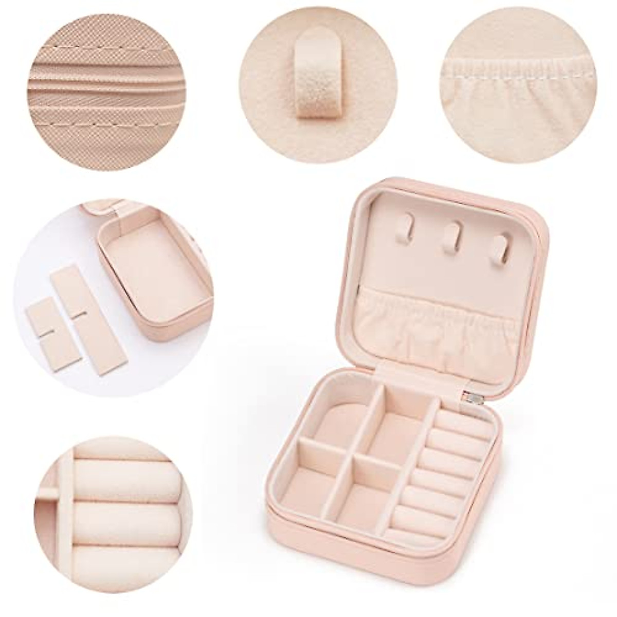 Mini Jewelry Travel Case,Small Jewelry Box,Traveling Jewelry Organizer,Portable Jewellery Storage Holder for Rings Earrings Necklace Bracelet Bangle Organizer,Boxes Gifts for Girls Women(PU-Pink)] 1 Pack