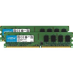 Crucial 4GB Kit (2GBx2) DDR2 800MHz (PC2-6400) CL6 Unbuffered UDIMM 240-Pin Desktop Memory CT2KIT25664AA800 / CT2CP25664AA800