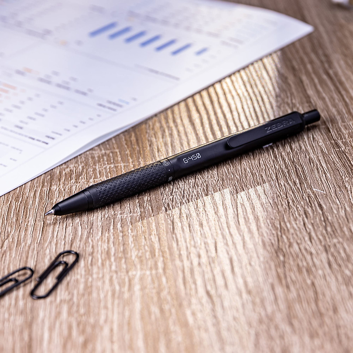 Zebra Pen G-450 Retractable Gel Pen, Black Brass Barrel, Medium Point, 0.7mm, Black Ink, 2 Count (Pack of 1) (49512), Black, Refillable