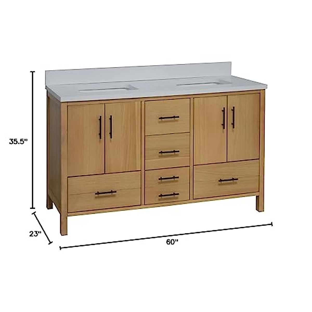 Kitchen Bath Collection California 60-inch Double Bathroom Vanity (Matte White/Blonde): Includes Blonde Cabinet with Matte White Countertop and White Ceramic Sinks