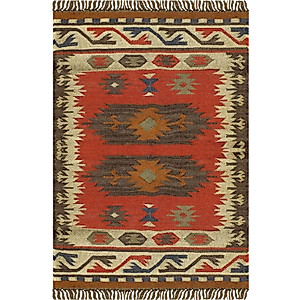 RamVicraft 6x9 Kilim Wool Jute Rug, Natural Handmade Area Rug for Bedroom, Living Room, Dining Room, Hallway, Office, Kitchen, Entryway Carpet for Decorative Use (D-1)