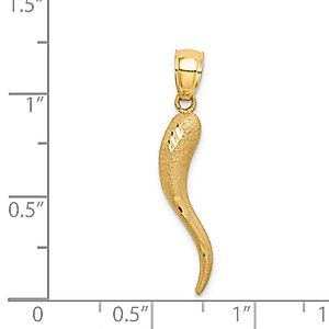 14k Yellow Gold Solid Diamond-Cut Cornicello Italian Horn Protection Charm Pendant - 30mm x 5mm